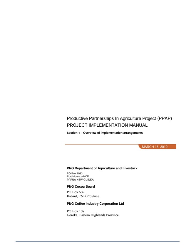 Productive Partnerships In Agriculture Project (PPAP) PROJECT ...